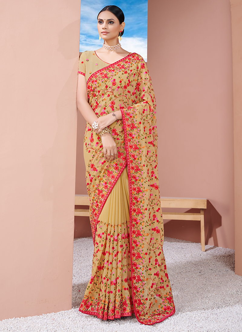 Kashmiri Swag Resham Embroidery Georgette Sarees Collection Catalog