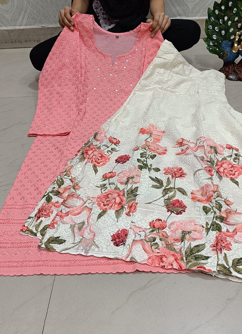 Beautiful Chikankari New Designer Kurtis With Digital Printed Sharara Collection Catalog