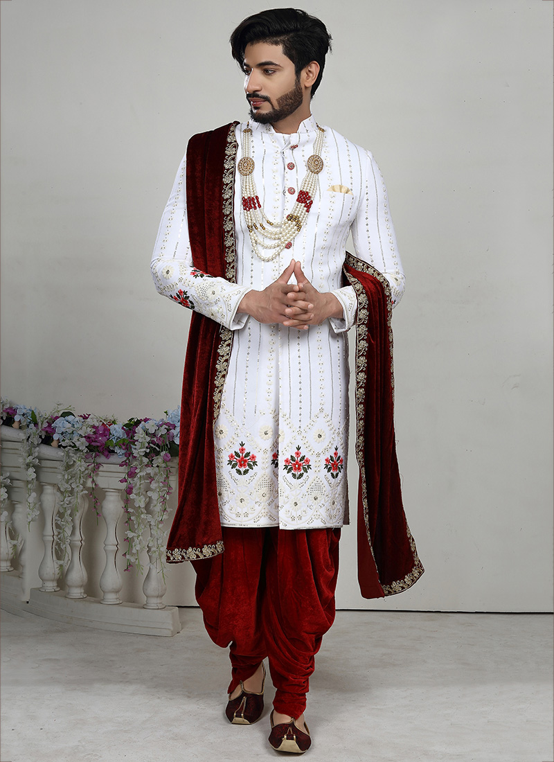 White Indo Western Sherwani