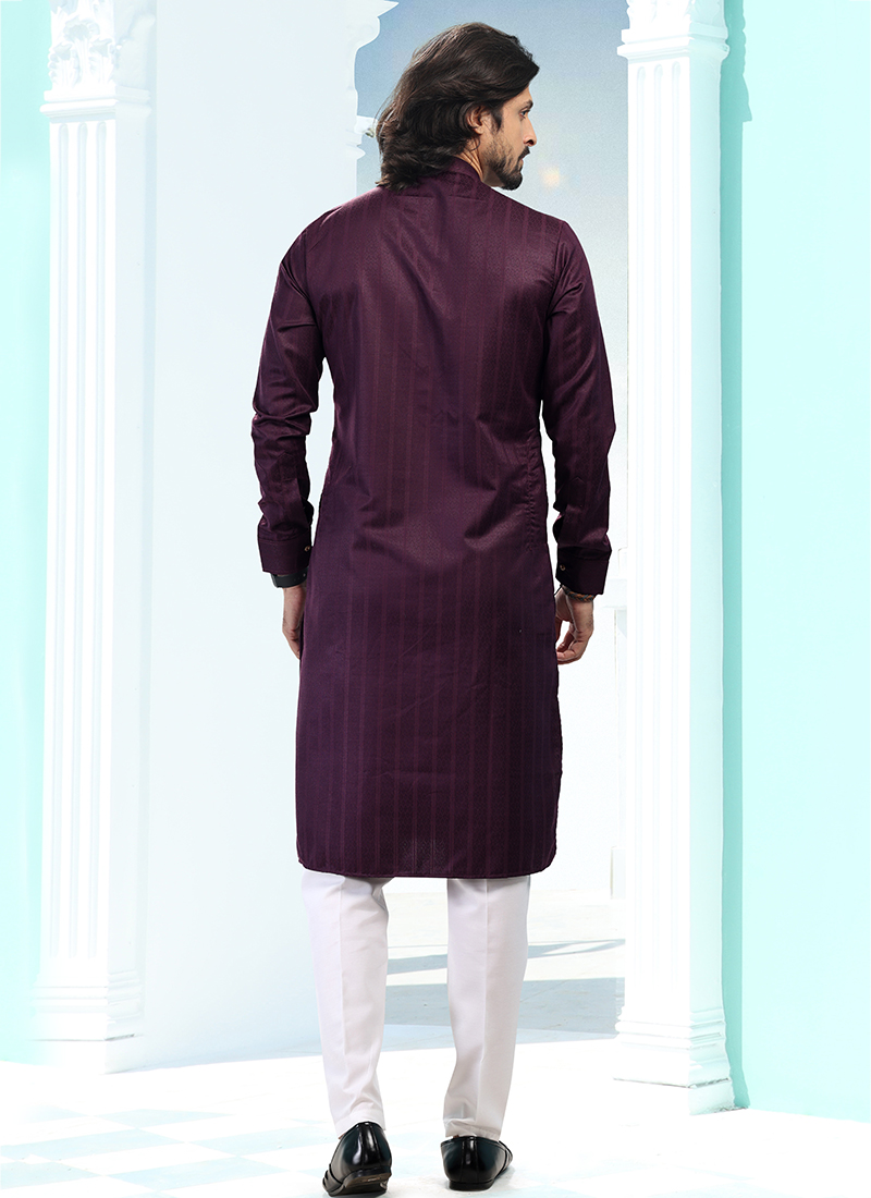 Buy Magenta Silk Traditional Wear Weaving Kurta Pajama Online From ...