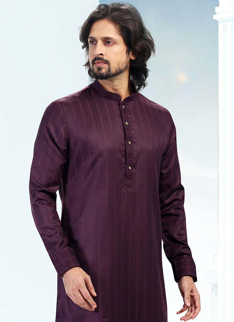 Buy Magenta Silk Traditional Wear Weaving Kurta Pajama Online From ...