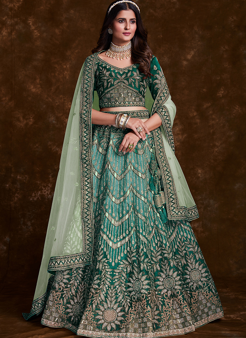 Buy Sea Green Art Silk Wedding Wear Zarkan Work Lehenga Choli Online ...