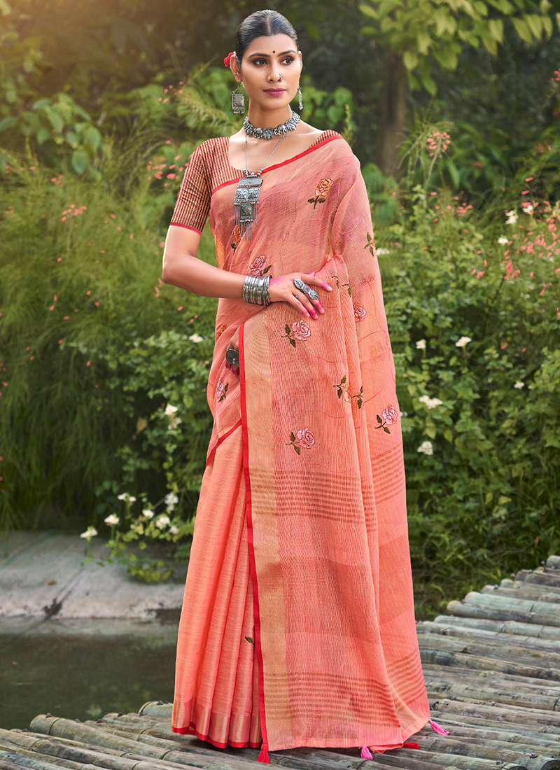 Buy Gajri Linen Traditional Wear Weaving Saree Online From Wholesale ...