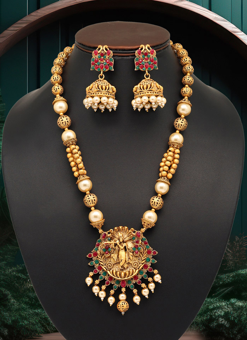 Rani Matte Gold Temple Necklace Set Catalog