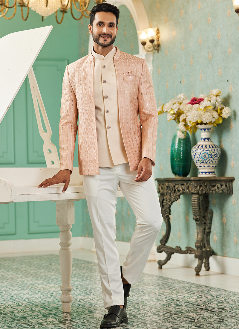 Peach tuxedo wedding | Honestweddingadvice.com