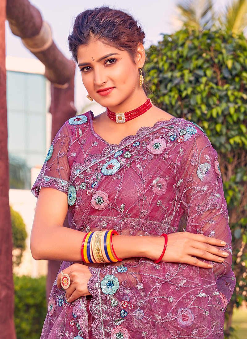 Buy Gajri Net Wedding Wear Cording Work Saree Online From Wholesale Salwar.
