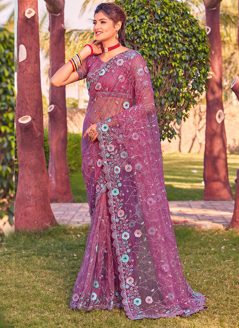 Buy Gajri Net Wedding Wear Cording Work Saree Online From Wholesale Salwar.