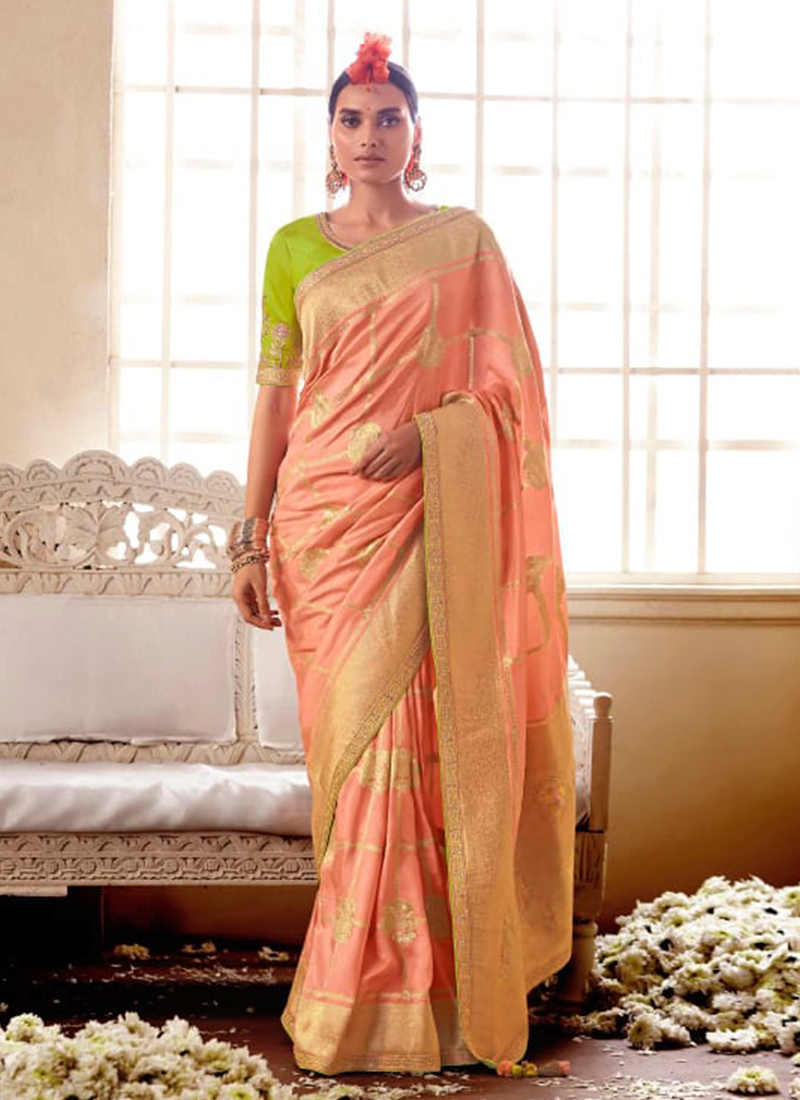 Buy Light Pink Nylon Silk Festival Wear Weaving Saree Online From ...