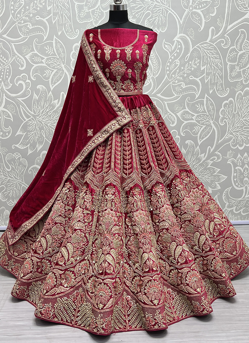 Buy Rani Velvet Bridal Wear Dori Work Lehenga Choli Online From ...