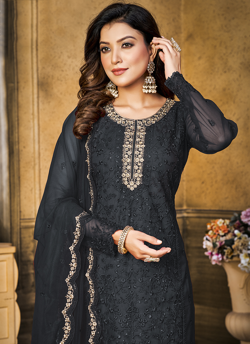 Buy Black Net Festival Wear Embroidery Work Salwar Suit Online From ...
