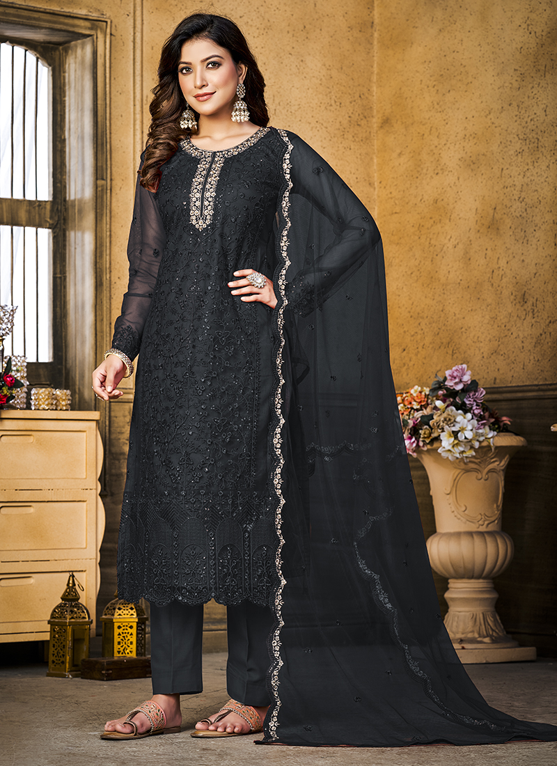 Buy Black Net Festival Wear Embroidery Work Salwar Suit Online From ...