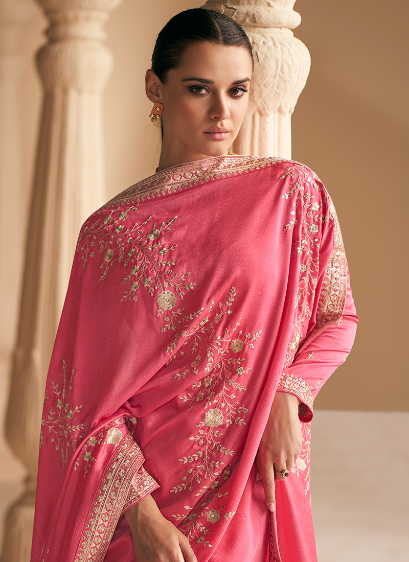 Buy Pink Premium Silk Traditional Wear Embroidery Work Palazzo Suit ...