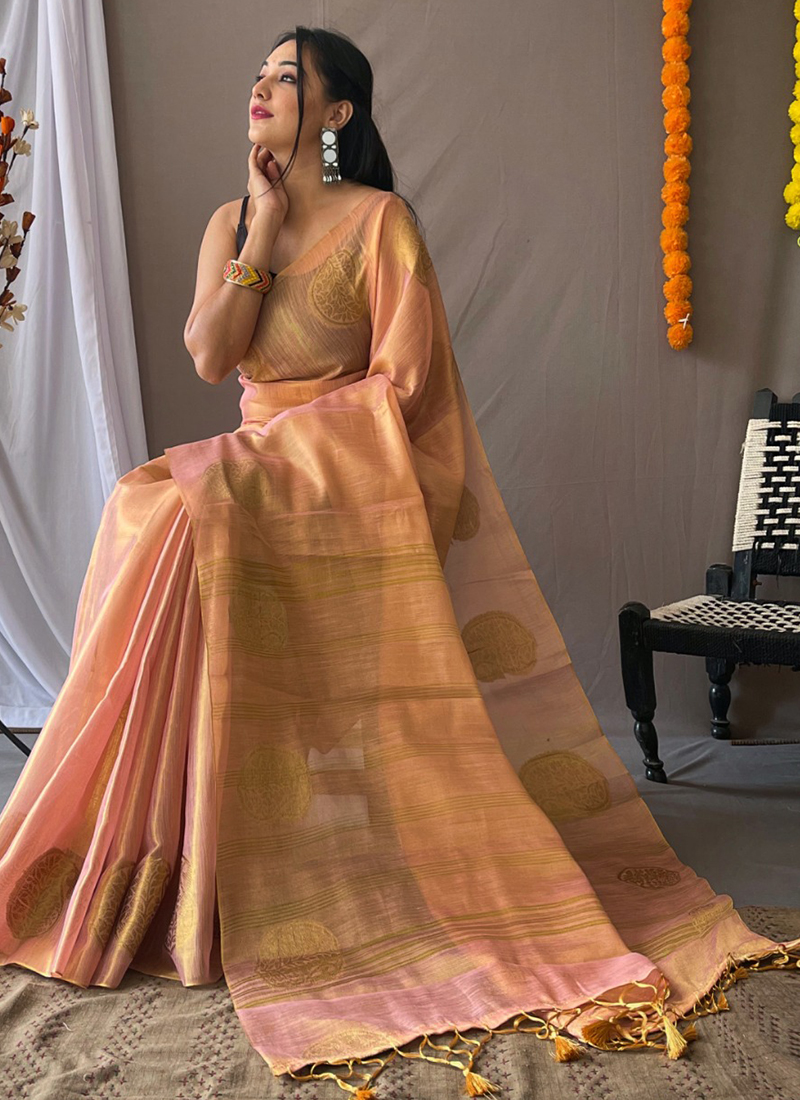 Buy Pink Tissue Silk Traditional Wear Weaving Saree Online From ...