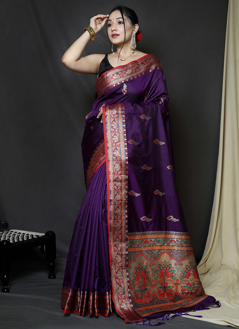 Buy Purple Pure Silk Traditional Wear Weaving Saree Online From ...
