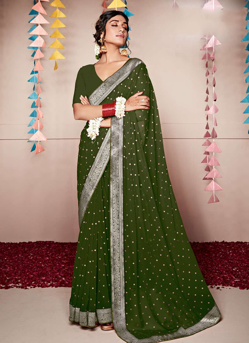 Buy Green Weightless Festival Wear Border Work Saree Online From ...