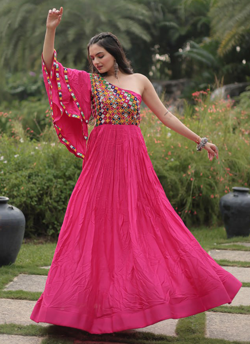 Buy Pink Rayon Party Wear Mirror Work Gown Online From Wholesale Salwar.