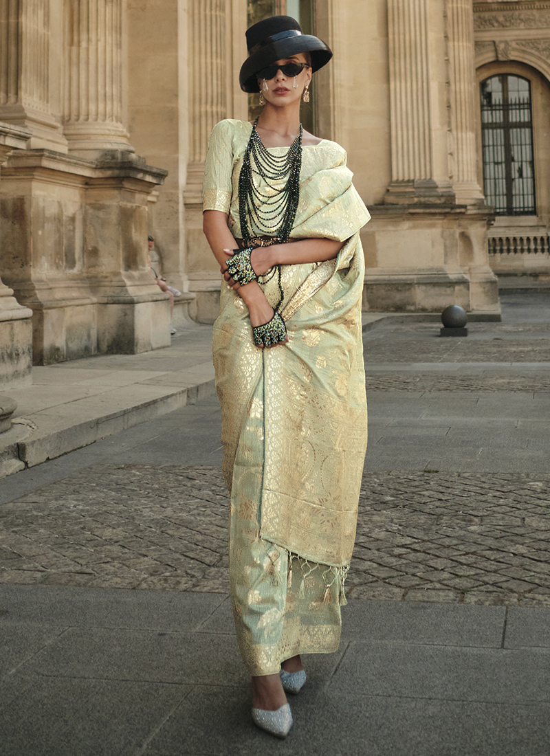 Buy Light Green Silk Festival Wear Zari Weaving Saree Online From ...