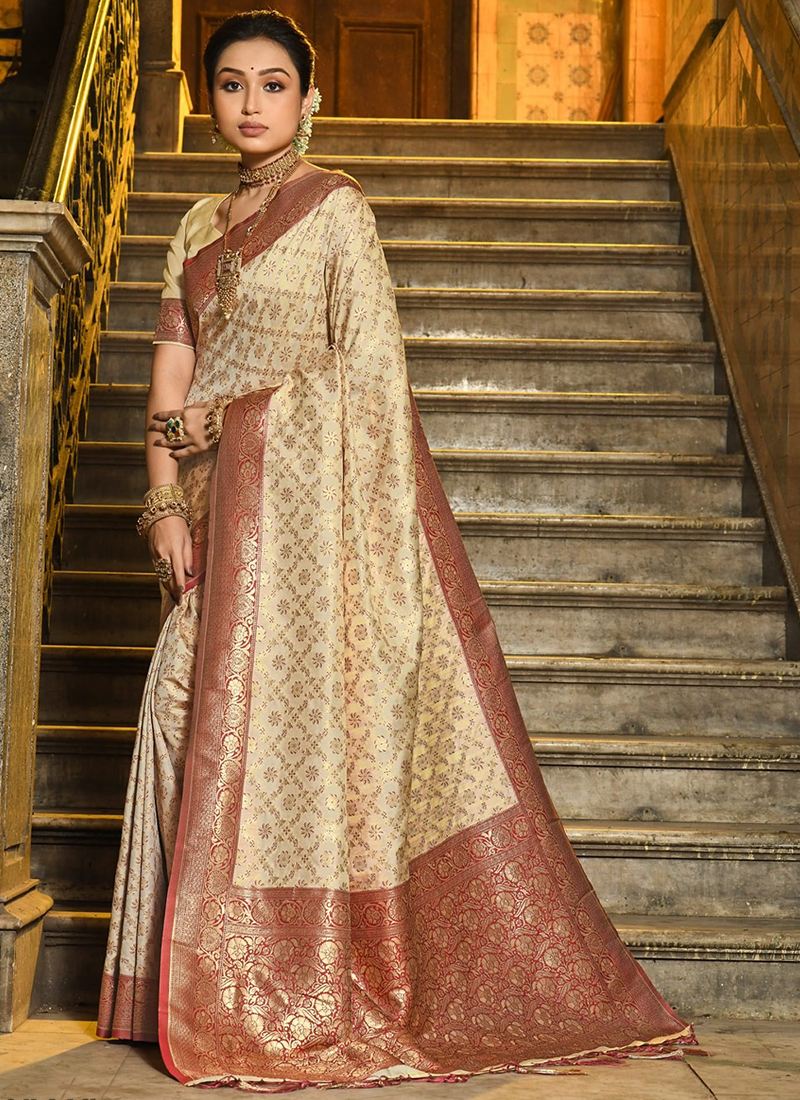 Buy Rust Banarasi Silk Festival Wear Weaving Saree Online From ...