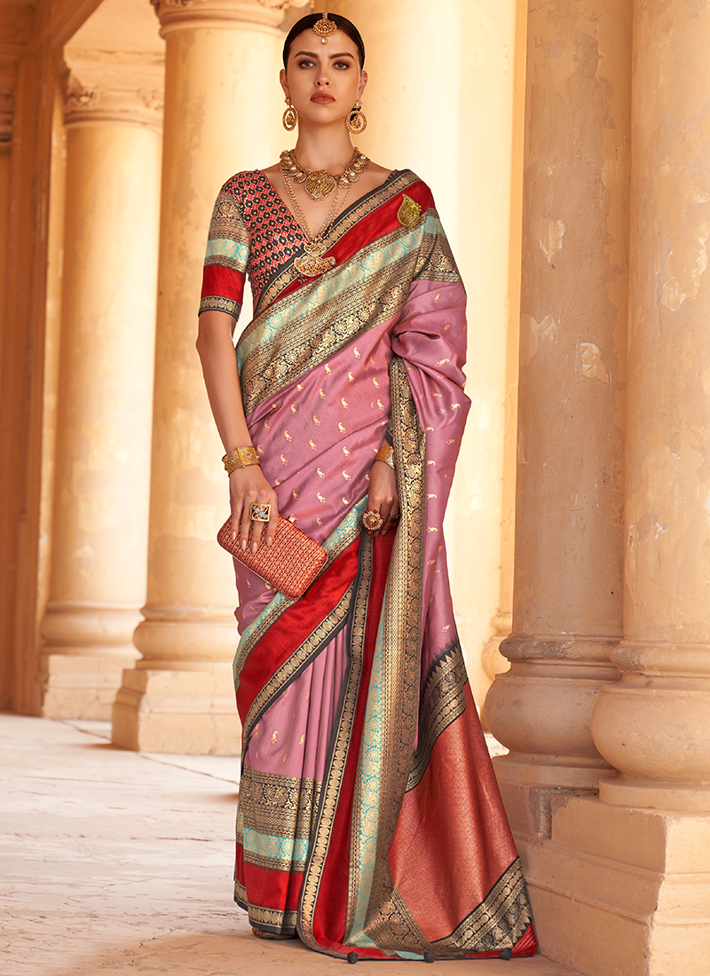 Buy Light Pink Silk Wedding Wear Weaving Saree Online From Wholesale ...