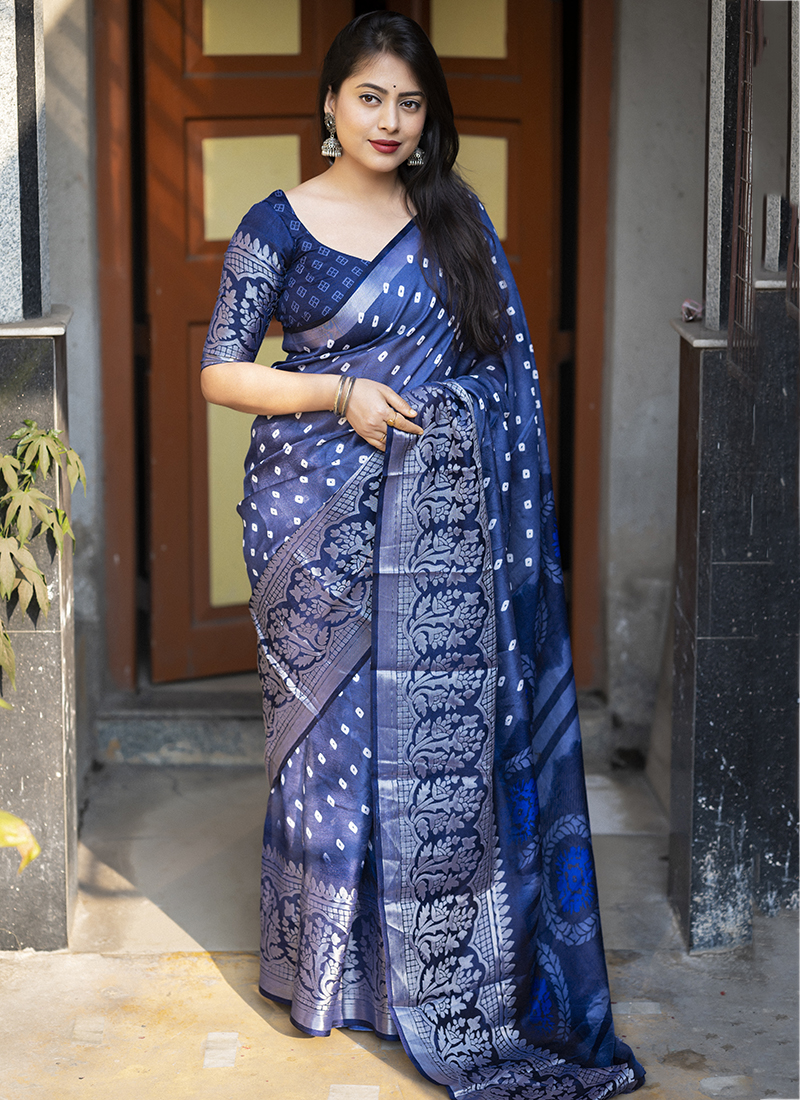 Buy Jute Silk Blue Traditional Wear Weaving Saree Online From Wholesale ...