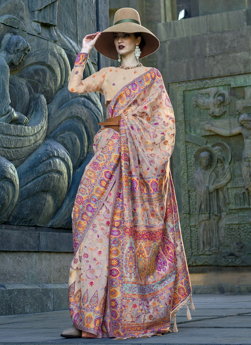 Buy Organza Beige Wedding Wear Weaving Saree Online From Wholesale Salwar.