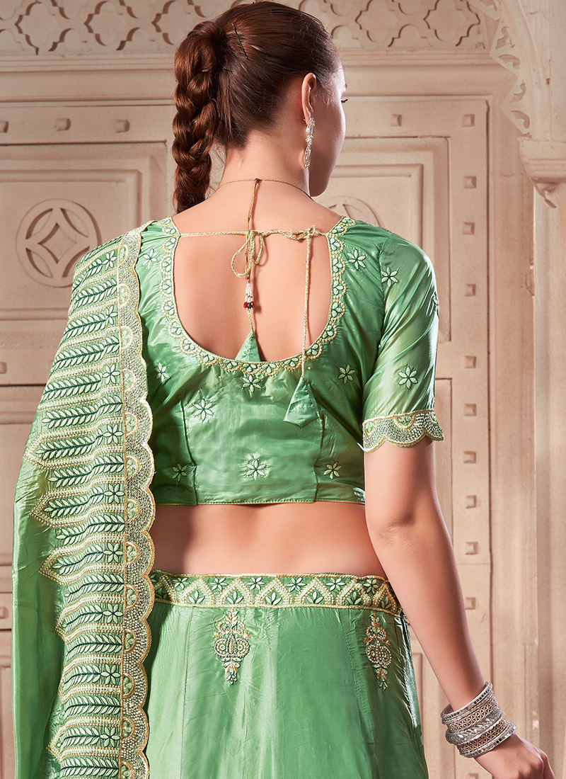 Buy Premium Silk Pista Green Wedding Wear Zarkan Work Lehenga Choli ...