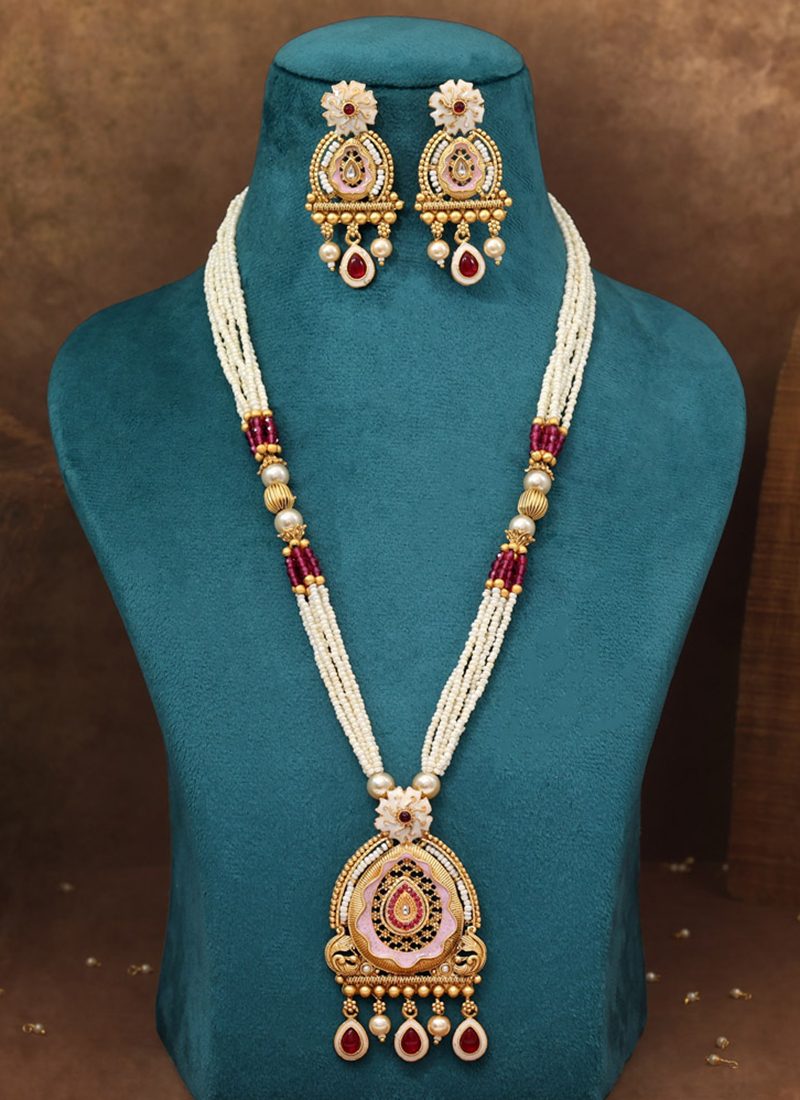 Buy Traditional Wear Rani Color Meena Work Matte Gold Rajwadi Temple ...