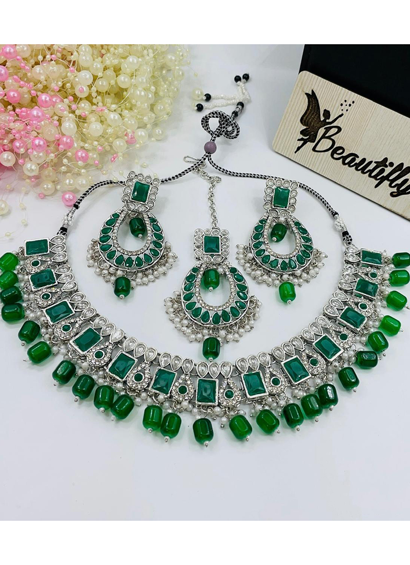 Buy Party Wear Green Stone Choker Necklace Set Online From Wholesale ...