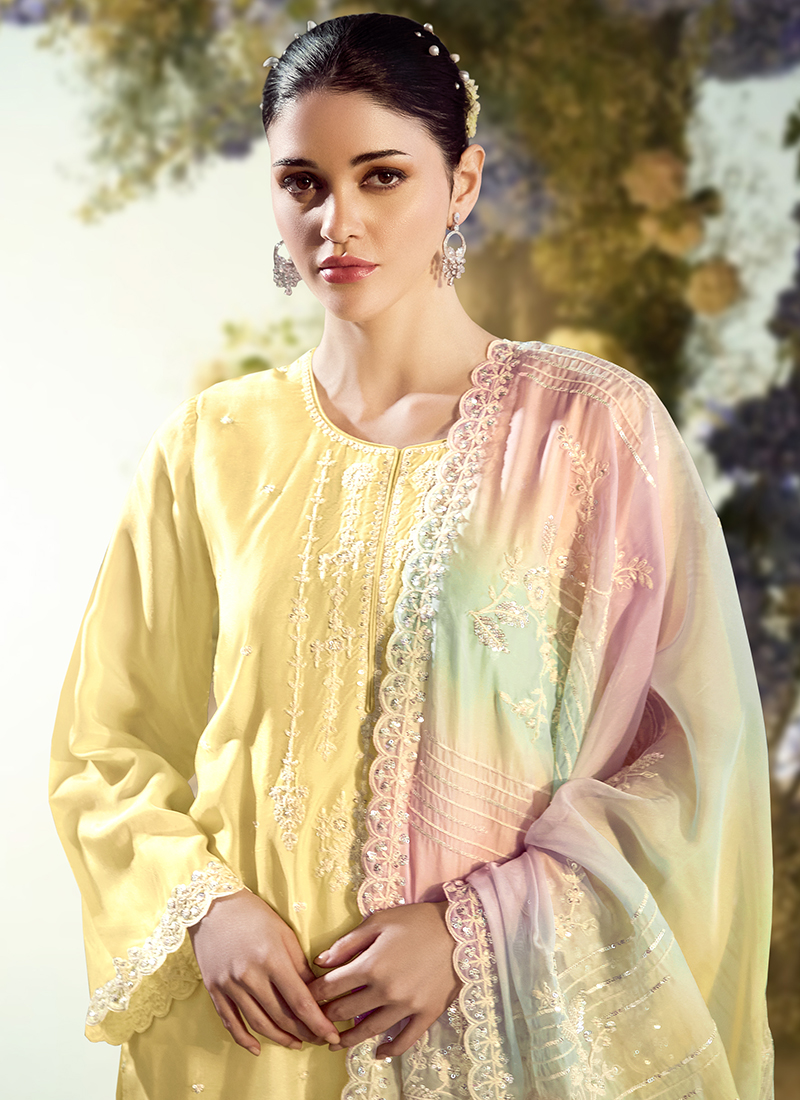 Buy Modal Silk Yellow Party Wear Emboidery Work Straight Suit Online ...