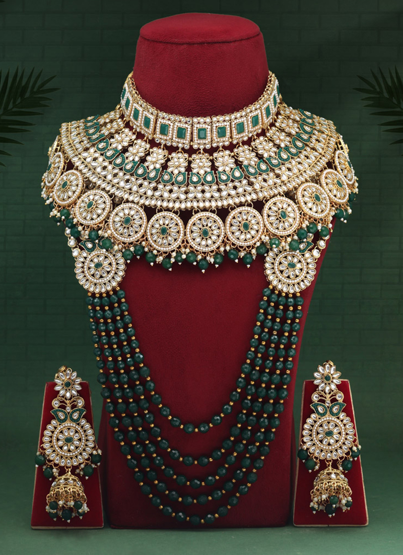 Buy Bridal Wear Green Color Kundan Dulhan Set Online From Wholesale Salwar.
