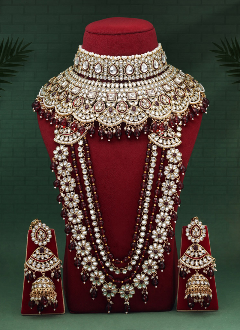 Buy Bridal Wear Maroon Color Kundan Dulhan Set Online From Wholesale ...