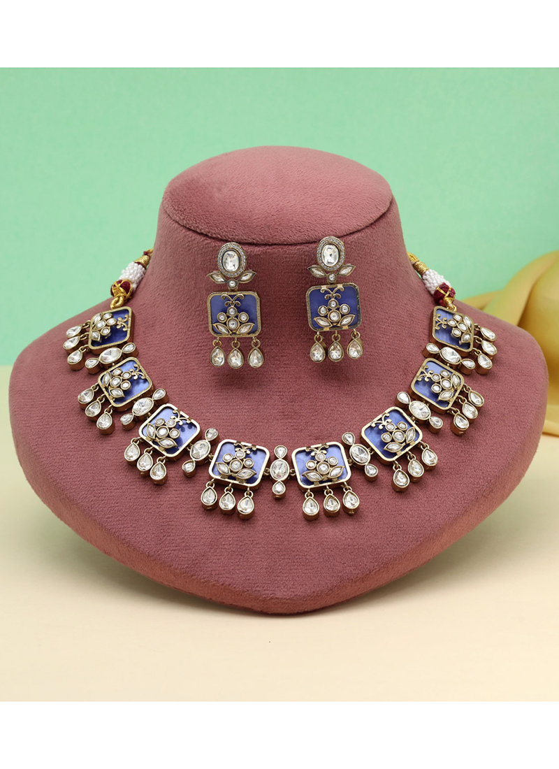 Blue Color Premium Handmade Brass Necklace Catalog