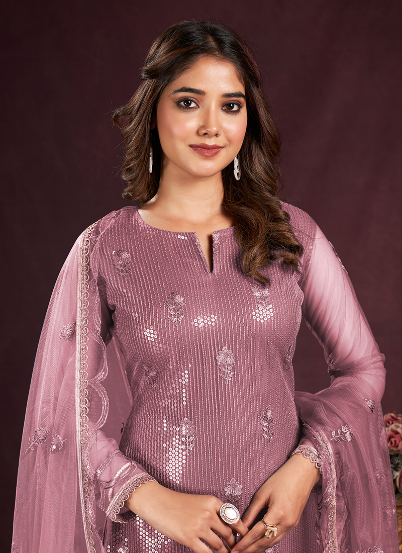 Buy Net Onion Pink Eid Wear Embroidery Work Salwar Suit Online From ...