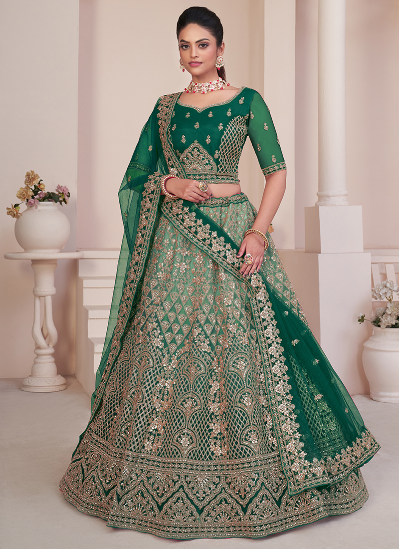 Buy Green Net Party Wear Sequence Work Lehenga Choli Online From Wholesale Salwar.
