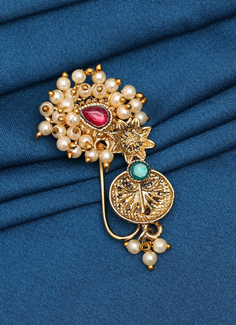 Traditional Maroon Green Maharashtrian Style Nose Pin Catalog