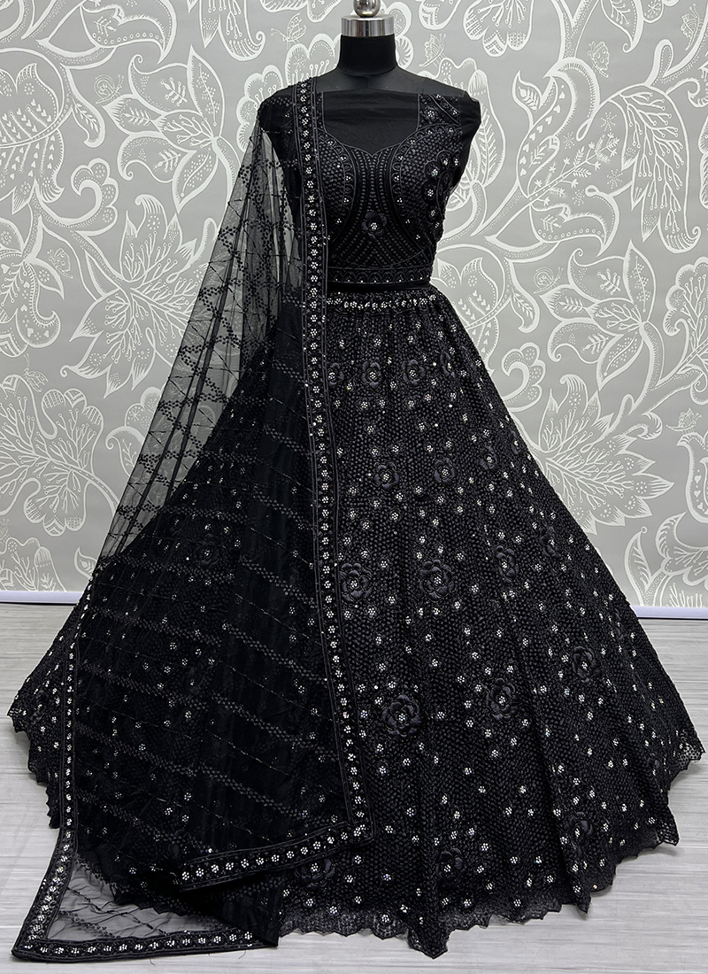 Buy Black Heavy Net Wedding Wear Sequence Work Lehenga Choli Online ...