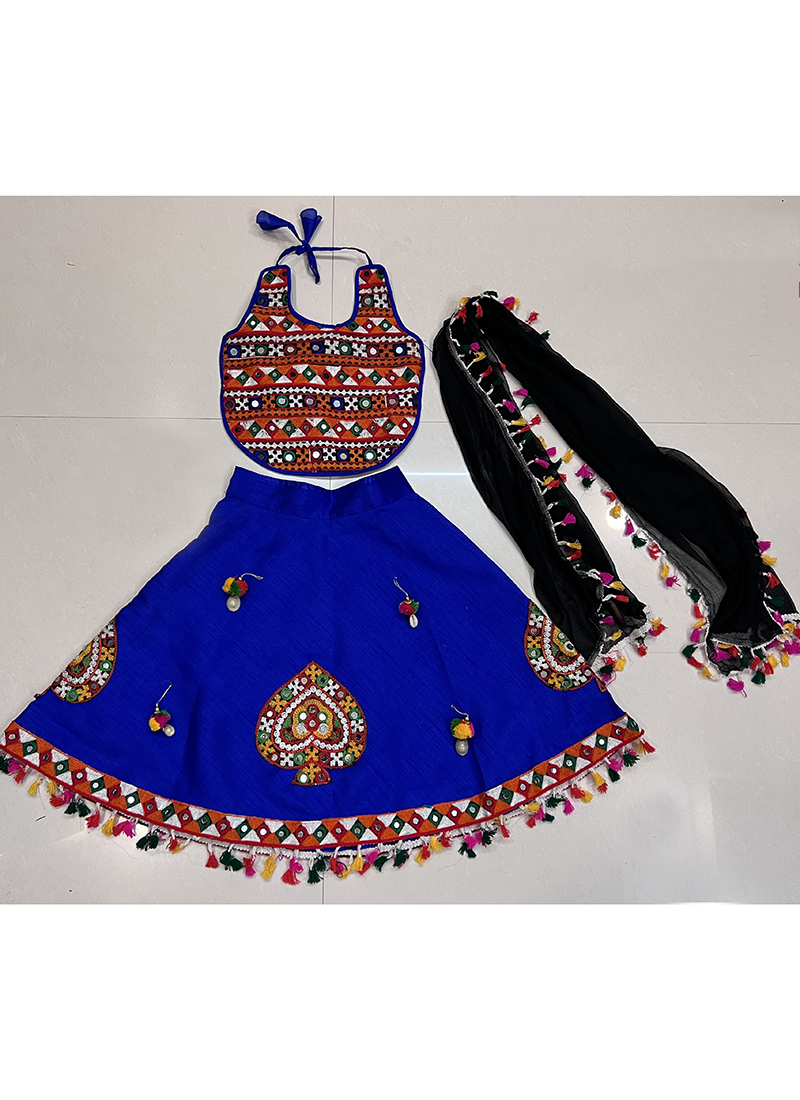 Buy Art Silk Royal Blue Navratri Wear Kutchi Work Readymade Kids ...