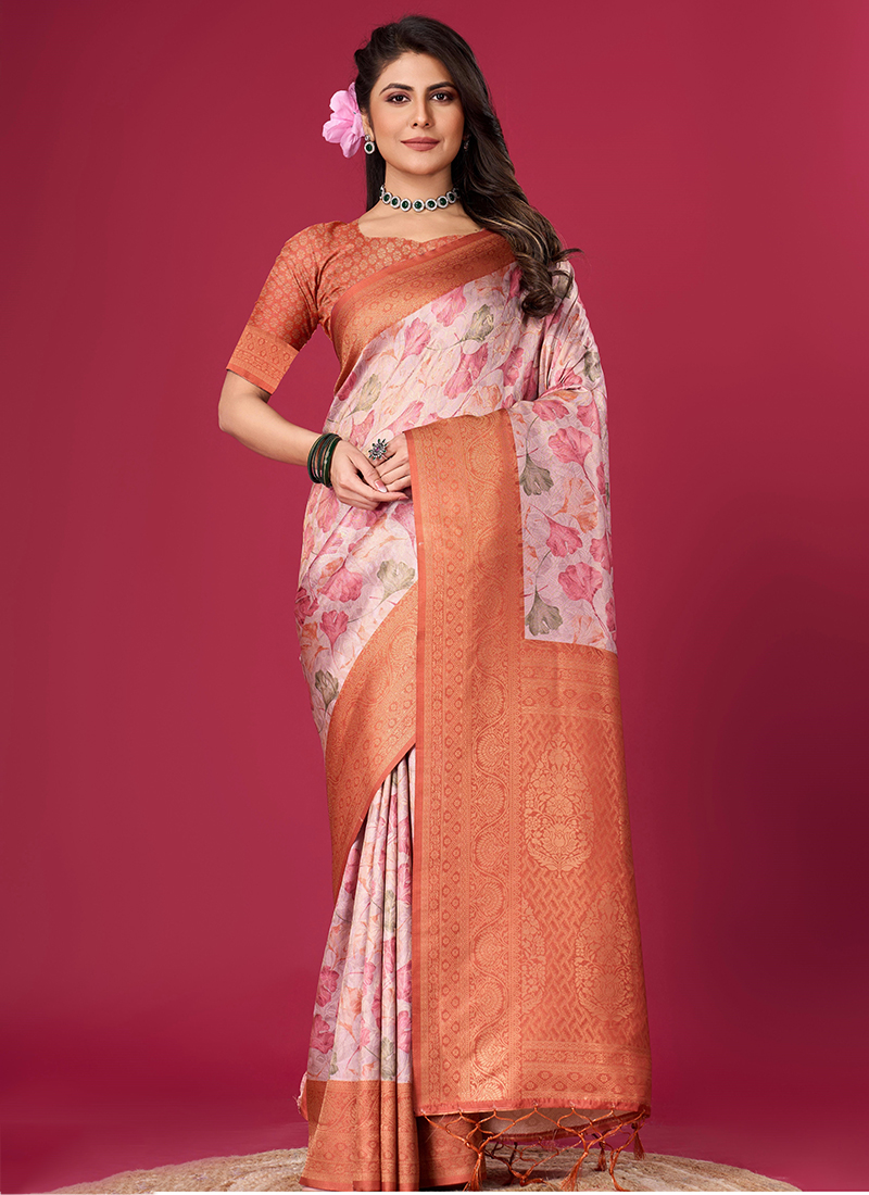 Buy Pure Kubera Pattu Orange Festival Wear Copper Zari Saree Online ...