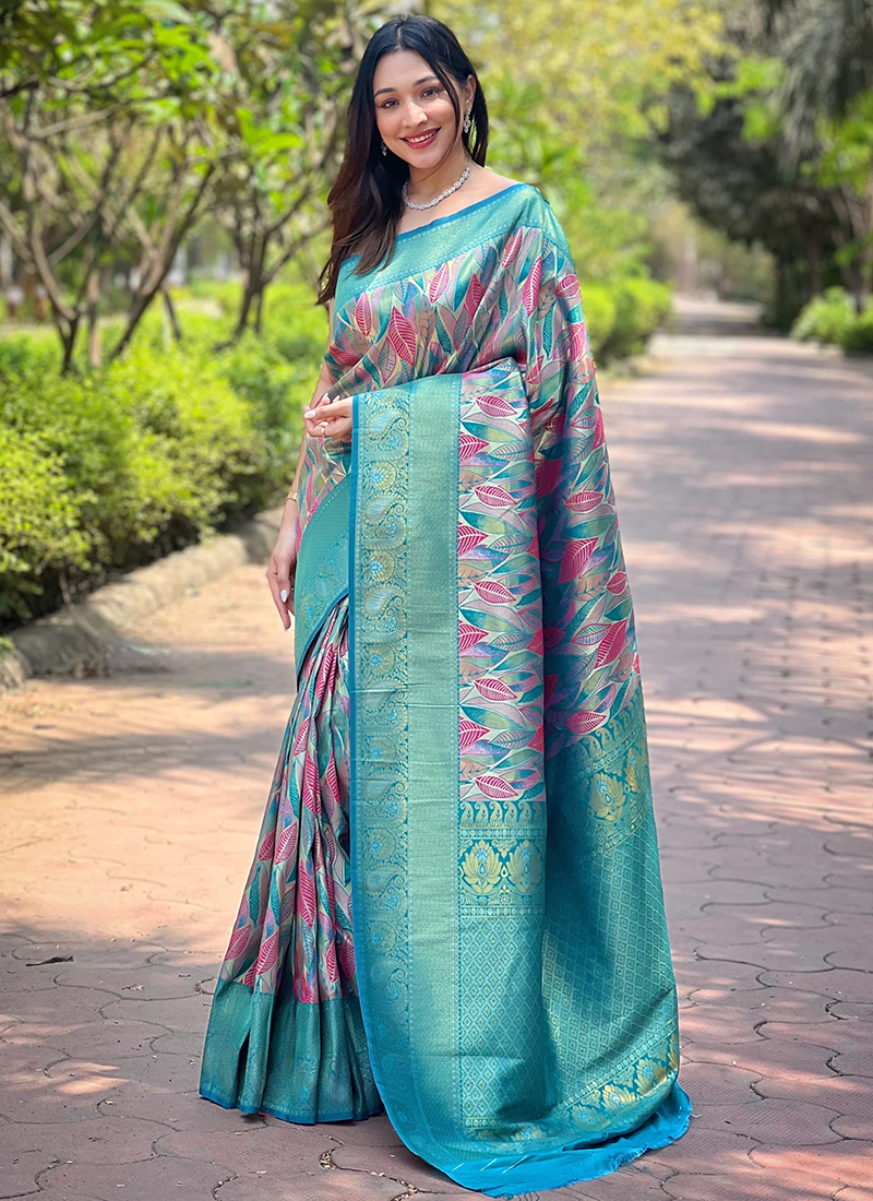 Buy Kanchipattu Silk Sky Blue Festival Wear Weaving Saree Online From ...