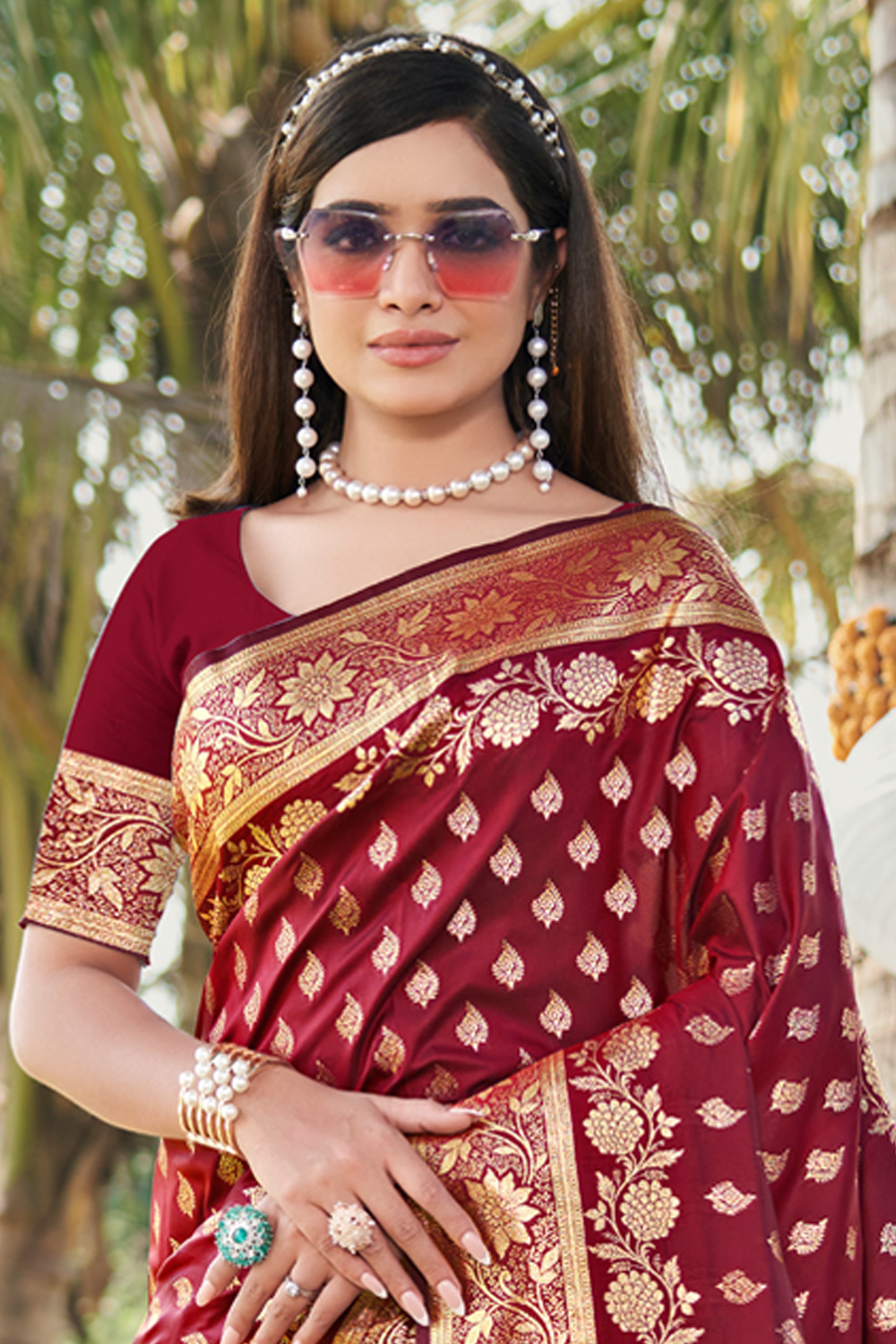 Buy Silk Maroon Traditional Wear Weaving Saree Online From Wholesale ...