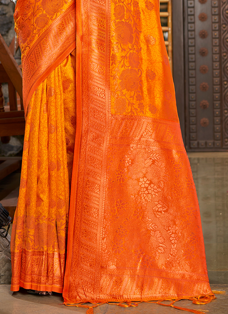 Buy Silk Orange Festival Wear Weaving Saree Online From Wholesale Salwar.