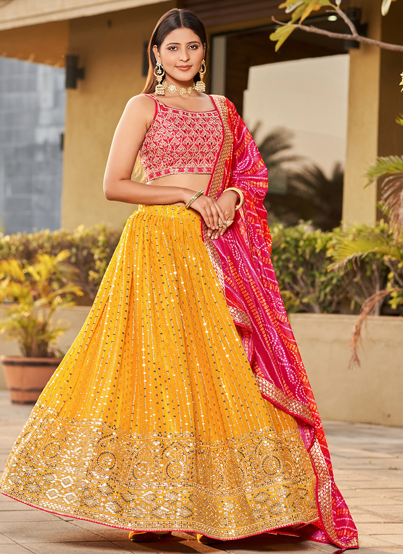 Buy Georgette Pink Festival Wear Sequinned Lehenga Choli Online From ...