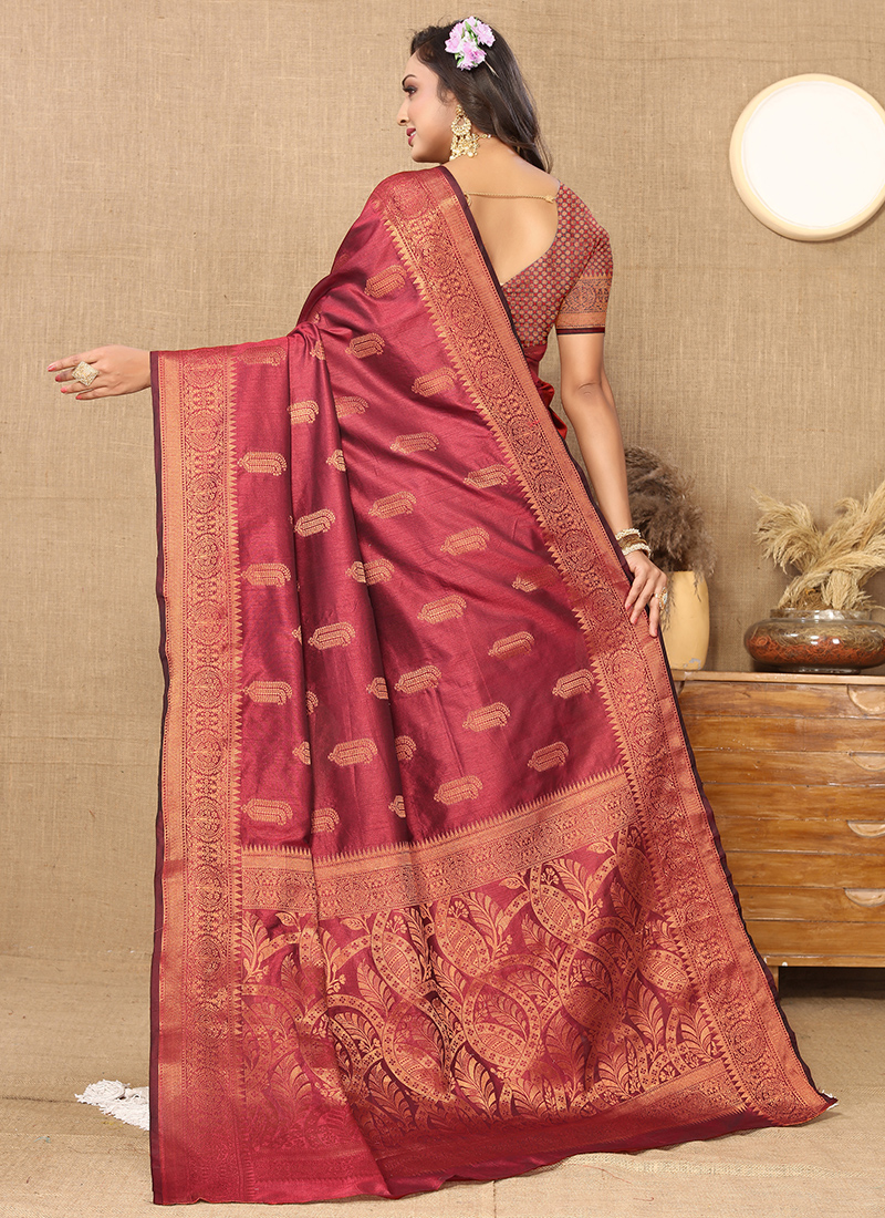 Buy Silk Rani Traditional Wear Weaving Saree Online From Wholesale Salwar.