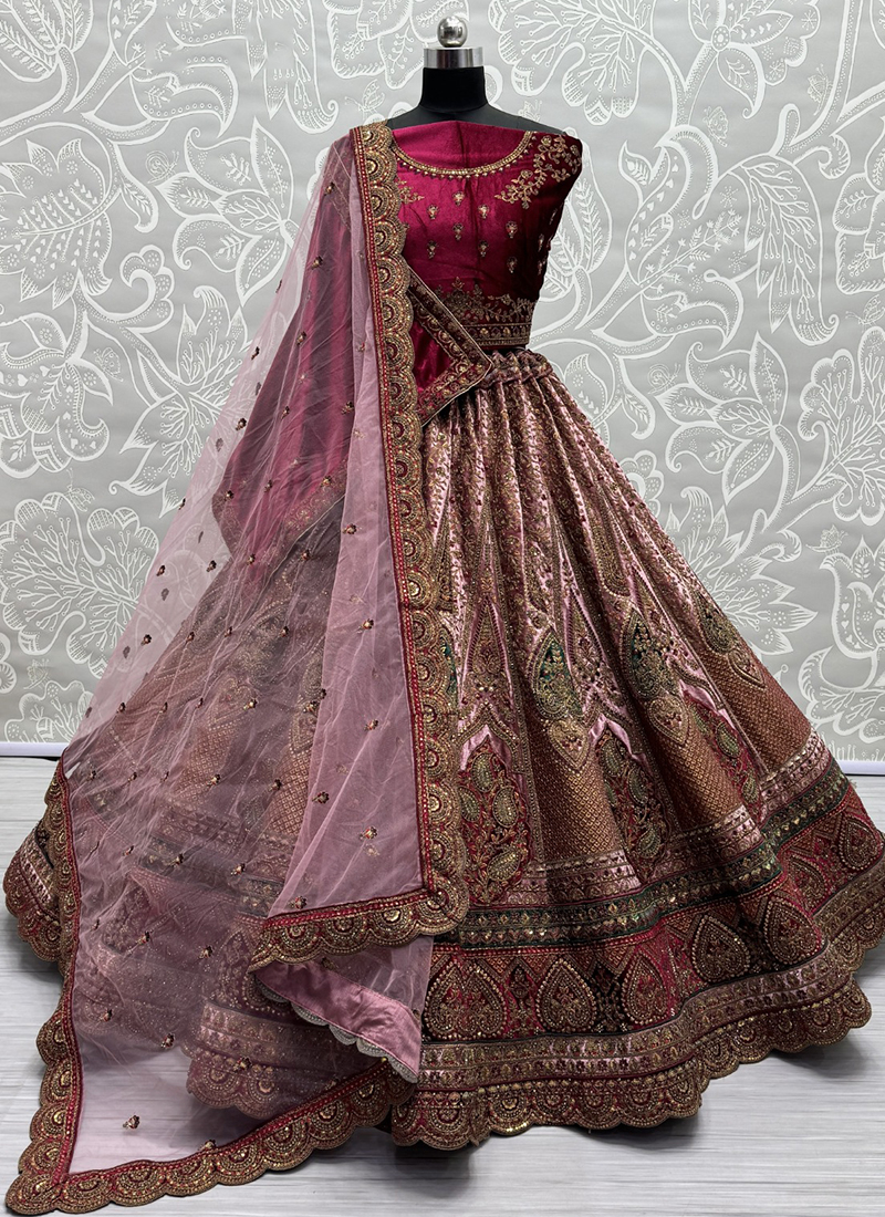 Buy Velvet Maroon Bridal Wear Embroidery Work Lehenga Choli Online From ...