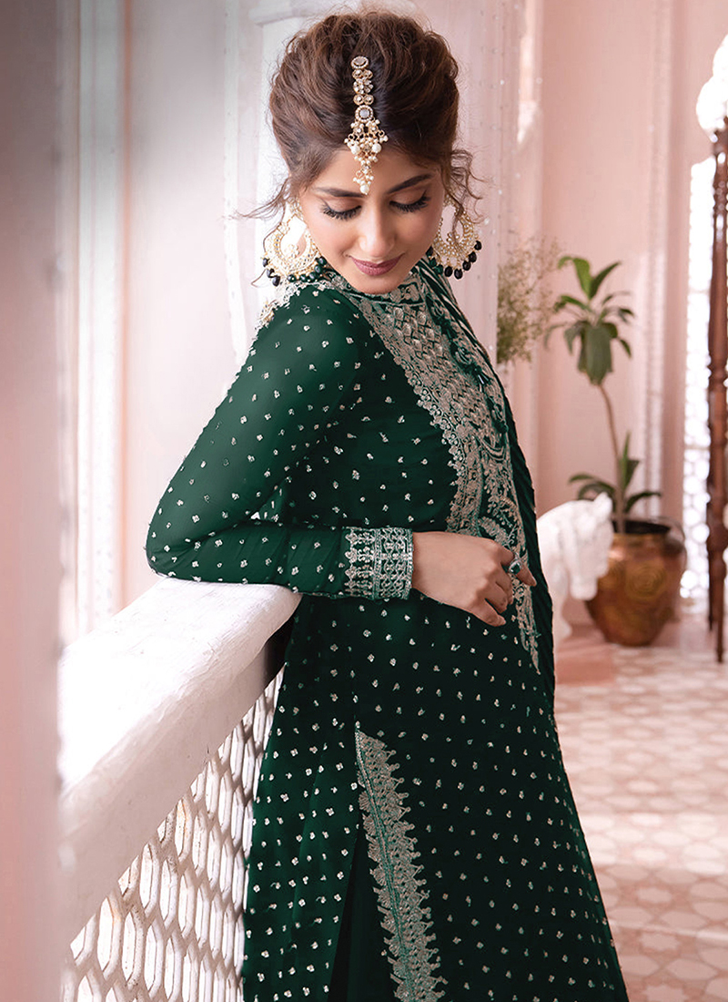 Buy Georgette Green Festival Wear Embroidery Work Pakistani Suit Online ...