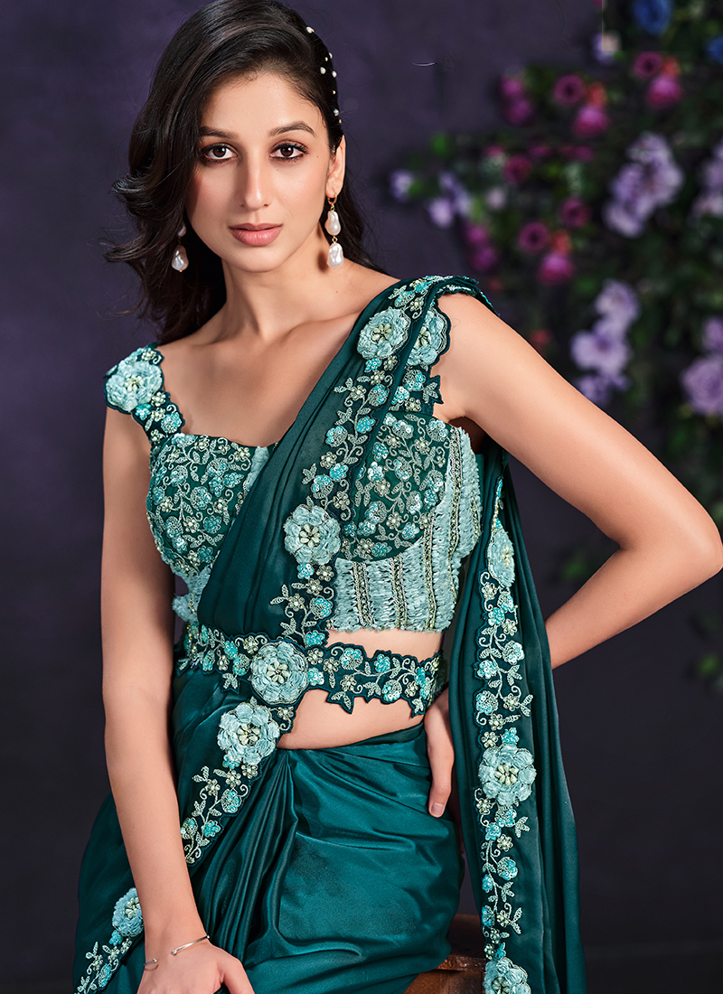 Buy Crape Satin Silk Morpeach Party Wear Sequence Work Saree Online ...