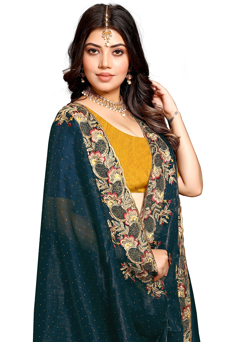 Buy Tom Satin Silk Morpeach Traditional Wear Jari Work Saree Online ...