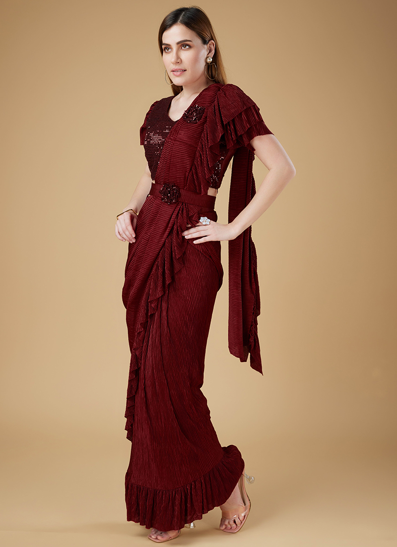 Buy Imported Crush Maroon Party Wear Sequence Embroidered Ready To Wear ...