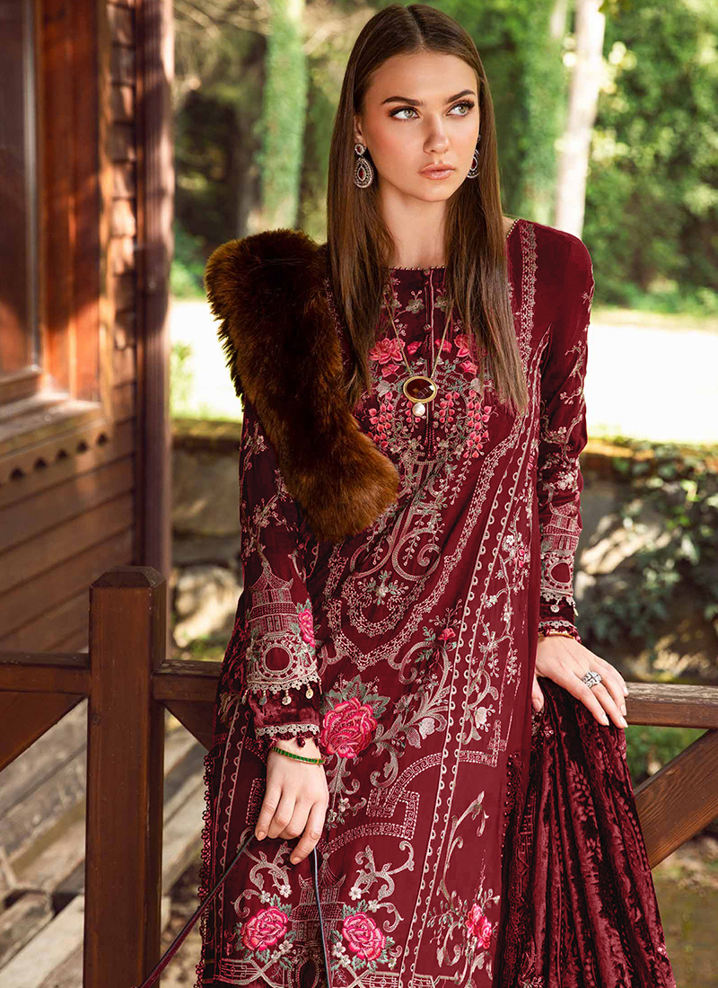 Buy Georgette Mroon Festival Wear Embroidery Work Pakistani Suit Online ...