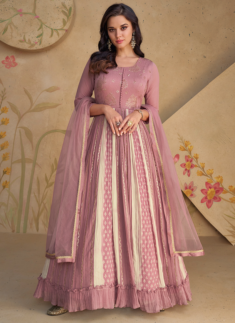 Buy Real Georgette Light Pink Western Wear Embroidery Work Readymade ...